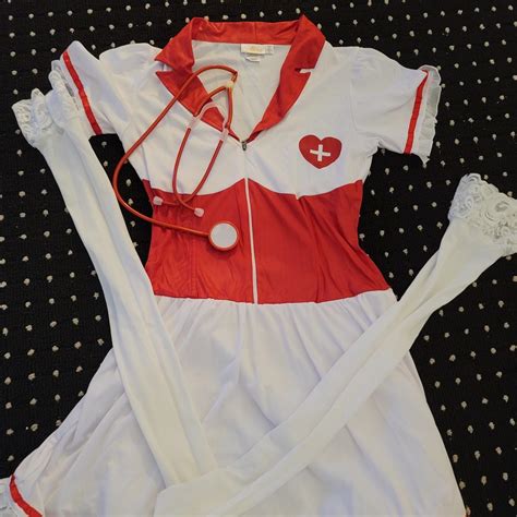 Sexy Nurse Costume With White Thigh High Hose And Depop