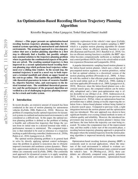 pdf an optimization based receding horizon trajectory planning algorithm