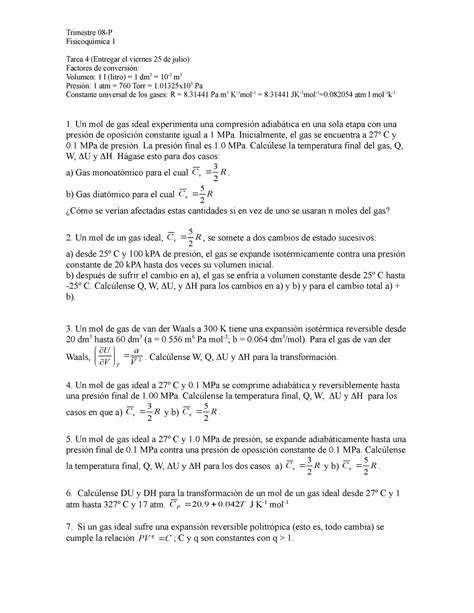 Tarea 4 Ejercicios de practica Trimestre 08 P Fisicoquímica 1 Tarea