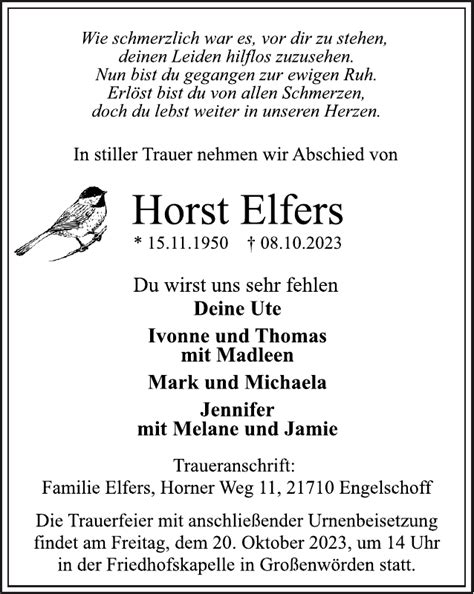 Horst Elfers Traueranzeige Stader Tageblatt