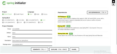 configure h2 db with spring boot and generate table from entity classes