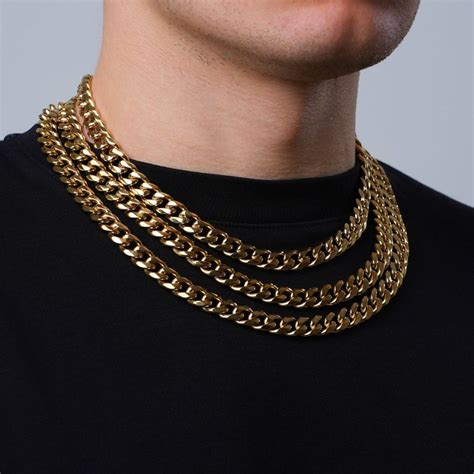 18k Gold Cuban Chain Necklace 10MM Thick Chain Mens Gold Cuban Link
