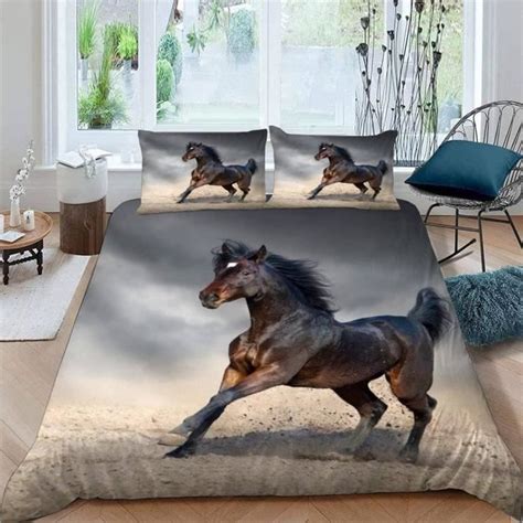 Housse De Couette Cheval 200X200 Cm 2 Personnes 3 Pièces Ultra Doux 3D