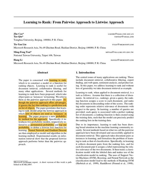 learning to rank from pairwise approach to listwise approach pdf support vector machine