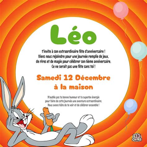 Bugs Bunny Invitation Anniversaire à Imprimer Gratuite