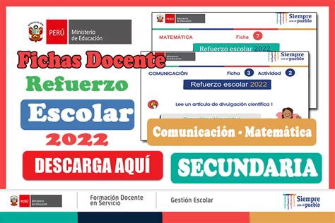 Descargar fichas para el refuerzo escolar 2022 Secundaria Guía Docente