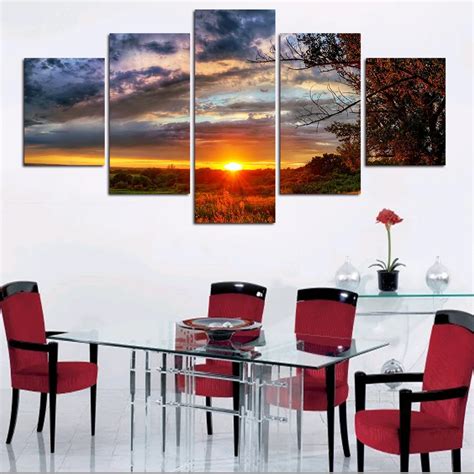 2017 5 Pcs Unframed Wall Painting Set Natural Sun Scenery Canvas Print