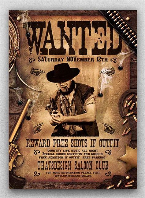 Wanted Western Party Flyer Template PSD Fun Halloween Food Halloween