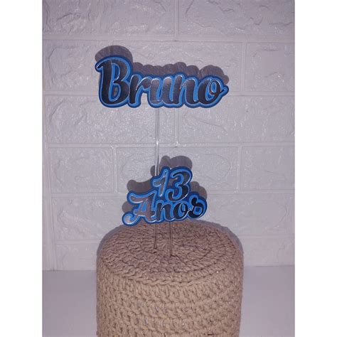 Kit Topper Topo De Bolo Masculino Azul Personalizado Nome E Idade