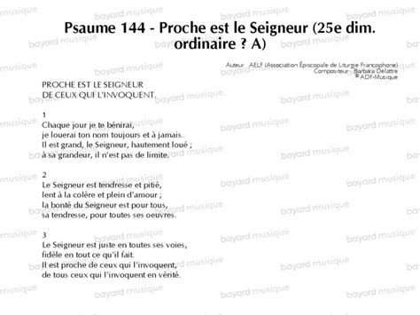 Chantons En Eglise Psaume 144 Proche Est Le Seigneur 25e Dim