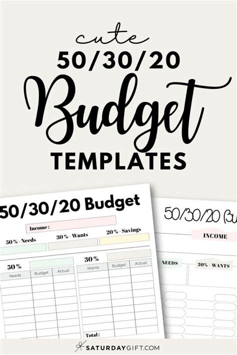 50 30 20 Budget Template 5 Cute Free Budgeting Planners