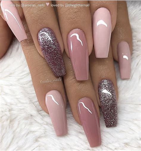 Ombre Glitter Coffin Nail Designs Background Real Coffin Shaped Nails