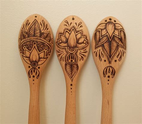 Wooden Spoon Pyrography Mendhi Style Madammay Etsy Wood