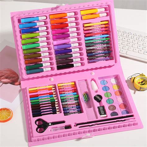 Estojo Maleta Pintura Infantil Canetinhas Giz Lápis Cores e Tamanhos