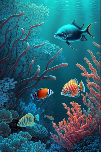 Premium AI Image Painting Of A Group Fish Swimming In Coral Reef