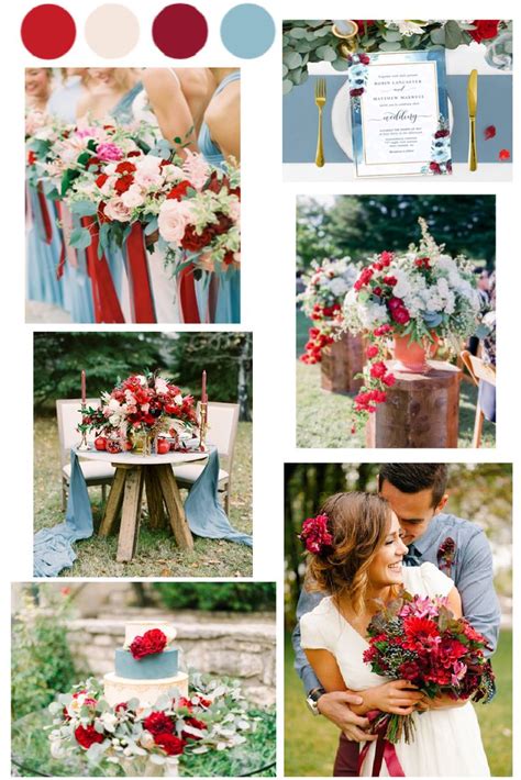 Red Blush Burgundy And Dusty Blue Wedding Color Palette Wedding