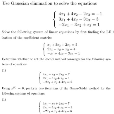 solved use gaussian elimination to solve the equations 4 21