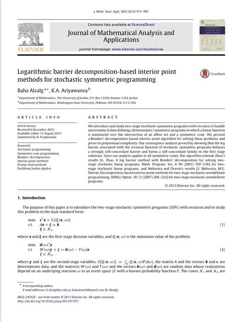 pdf logarithmic barrier decomposition based interior point methods for stochastic symmetric