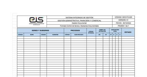 Gdo Fo Formato Control De Series Y Subseries Documentales Xlsx