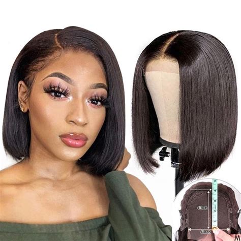 Perruque Bob Lace Closure Wig 100 Naturelle Brésilienne Cheveux Courts