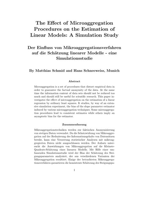 pdf the effect of microaggregation procedures on the estimation of linear models a simulation