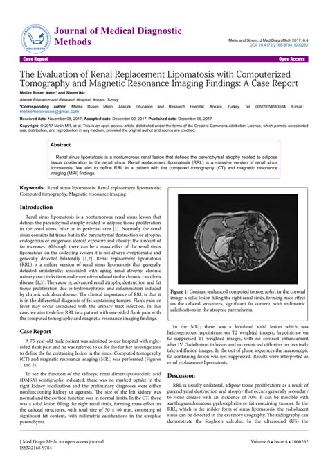 PDF The Evaluation Of Renal Replacement Lipomatosis With Computerized