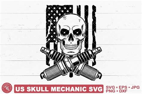 US Skull Mechanic Svg Crossed Pistons Flag Garage Logo