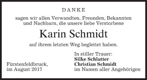 Traueranzeigen Von Karin Schmidt Trauer Merkur De