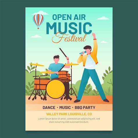 Affiche Du Festival De Musique En Plein Air Design Plat Vecteur Premium