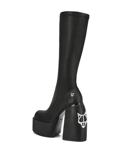 Naked Wolfe Spice Faux Leather Knee Thigh Heeled Boots In Black Lyst