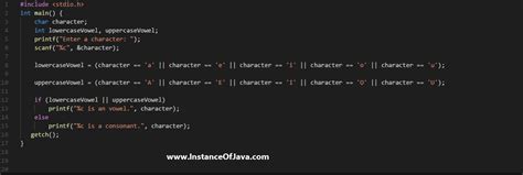 c program to check whether a character is vowel or consonant instanceofjava
