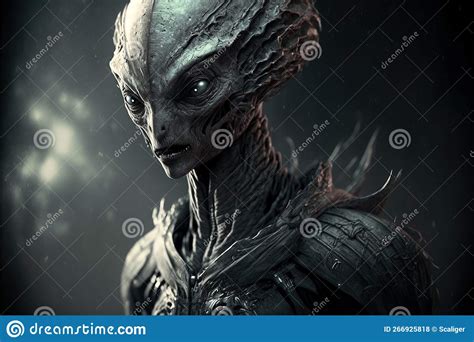 Scary Alien From Deep Space Portrait Of Grey Extraterrestrial Humanoid