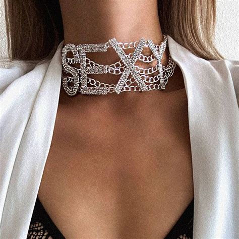 Designer Sexy Word Rhinestone Crystal Choker Necklace Womans Etsy