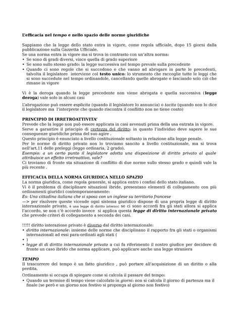 Lefficacia Nel Tempo E Nello Spazio Delle Norme Giuridiche Se Una