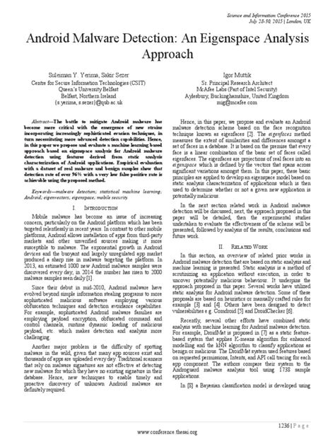 android malware detection an eigenspace analysis approach suleiman y yerima sakir sezer igor