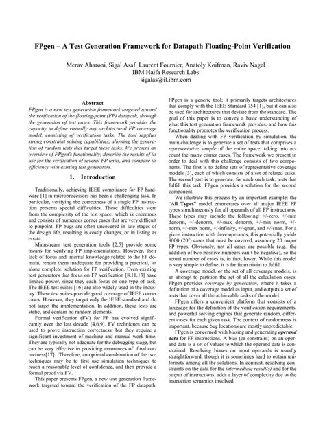 pdf fpgen a test generation framework for datapath floating point verification
