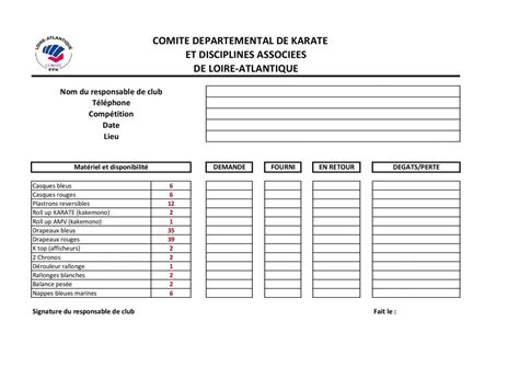 Prêt de matériel Comité Départemental de Loire Atlantique de Karaté