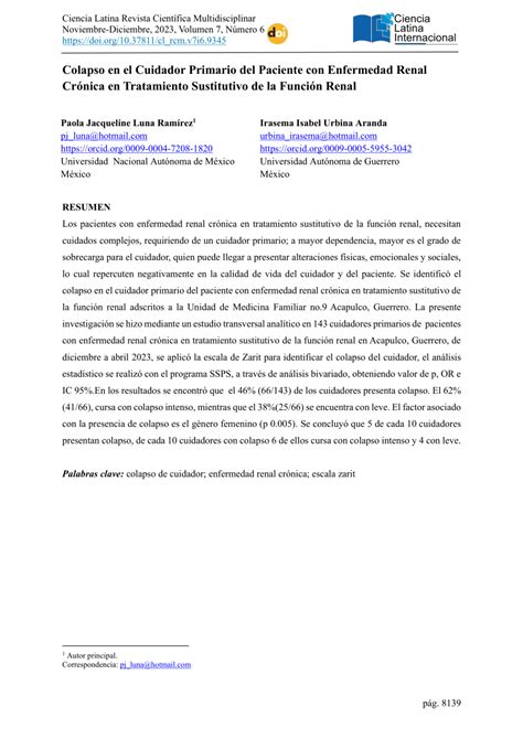 PDF Colapso En El Cuidador Primario Del Paciente Con Enfermedad Renal