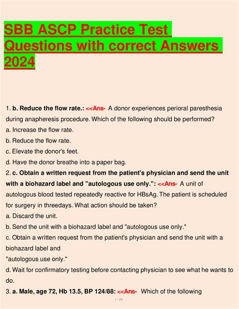 SBB ASCP Practice Test Questions With Correct Answers 2024 Pdf Exams