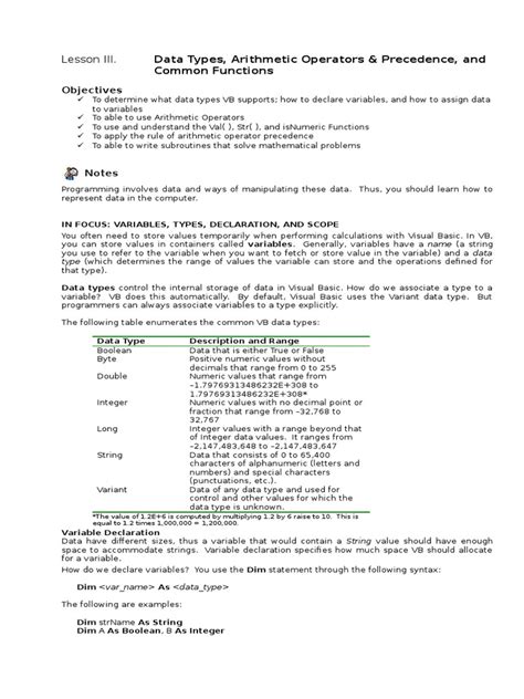 lesson iii pdf data type variable computer science
