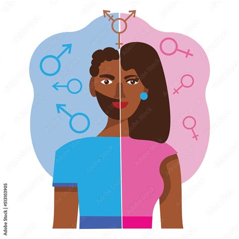 Gender Identity Concept Gender Transition Half Man And Woman African American With Male And