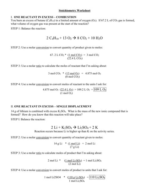 Stoichiometry Practice Worksheet Pdf