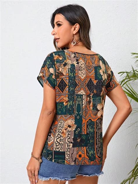 EMERY ROSE Impressão Floral Manga De Asa De Morcego Blusa