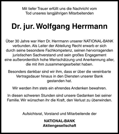 Traueranzeigen Von Dr Jur Wolfgang Herrmann Trauer In NRW De
