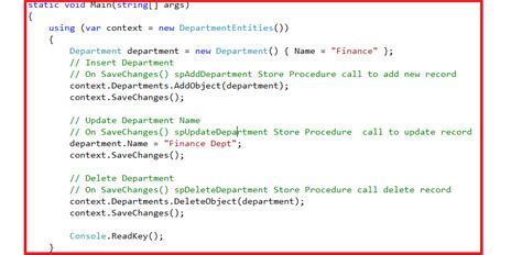 dot net example add update and delete objects using stored procedure in entity framework 4 0