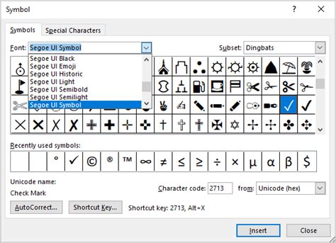 Character Code Check Mark Word