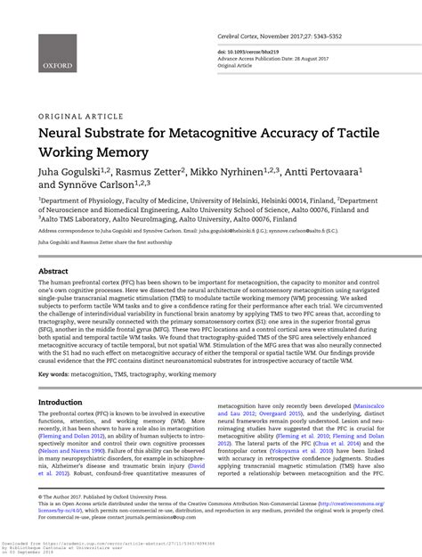 pdf neural substrate for metacognitive accuracy of tactile working memory