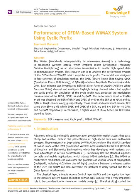 pdf performance of ofdm based wimax system using cyclic prefix