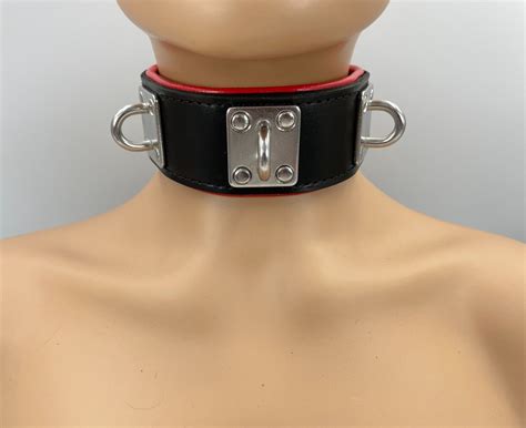 Bdsm Posture Bondage Collar Real Cowhide And Padded 50mm Wide Lockable