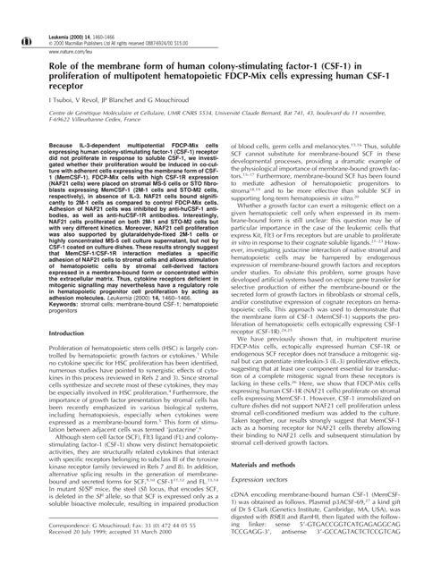 PDF Role Of The Membrane Form Of Human Colony Stimulating Factor 1